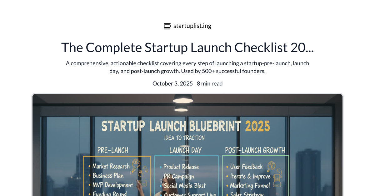 The Complete Startup Launch Checklist 2025: From Idea to First 100 ...